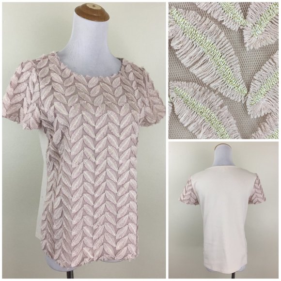 weston | Tops | Weston Anthropologie Short Sleeve Cream Pink Gold ...